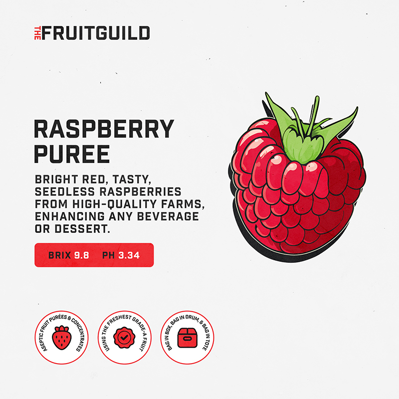 Raspberry Aseptic Fruit Puree - 200 lb tote, 4o0 lb Drum or 45 lb Case